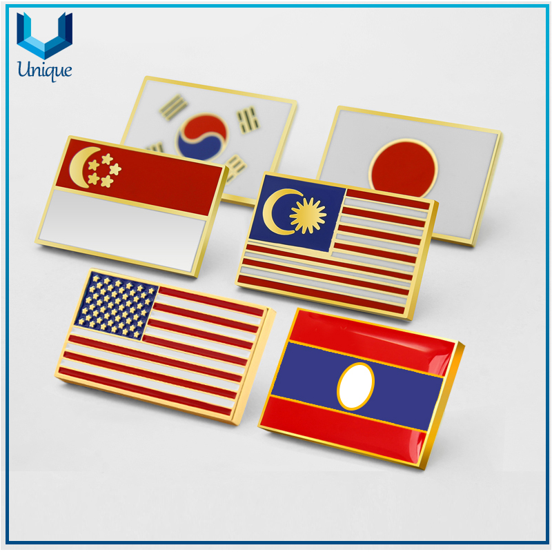 Die Struck Iron Lapel Pin, Gold Flag Pins, Enamel Dual Flag Lapel Pin ...